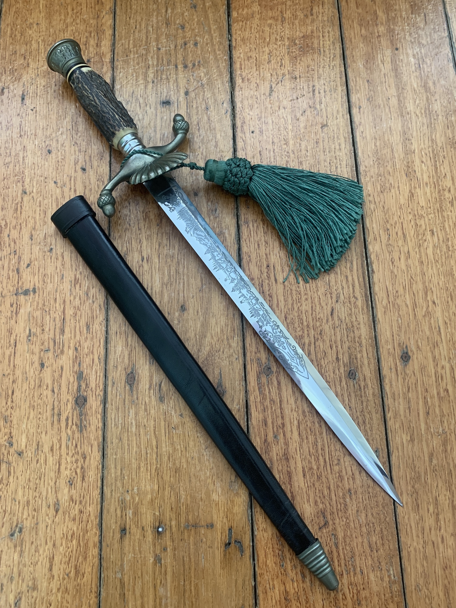 Solingen German Dress Dagger with Red Deer Antler Handle