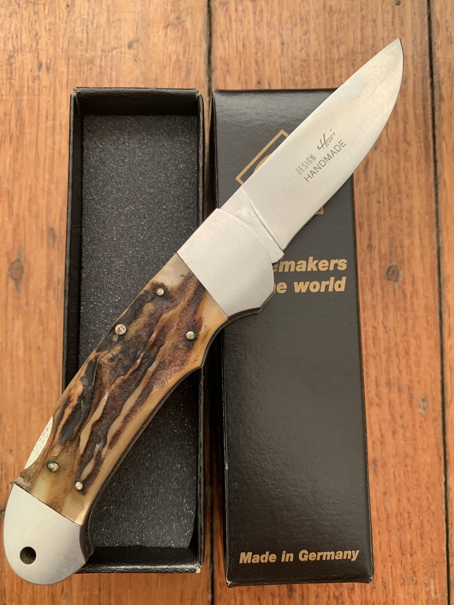 Puma Knife: Puma 1998 Custom Stag Antler Handled Lock Back Folding Knife