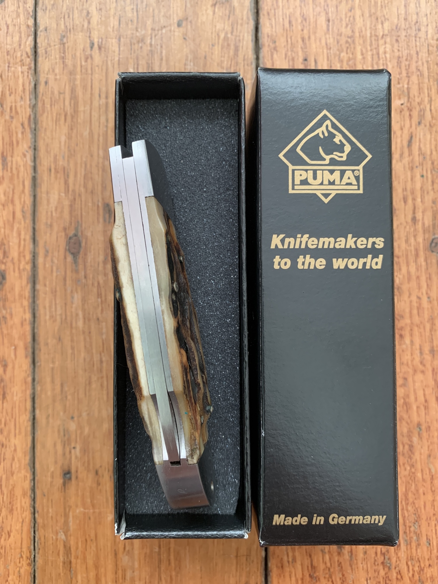 Puma Knife: Puma 1998 Custom Stag Antler Handled Lock Back Folding Knife