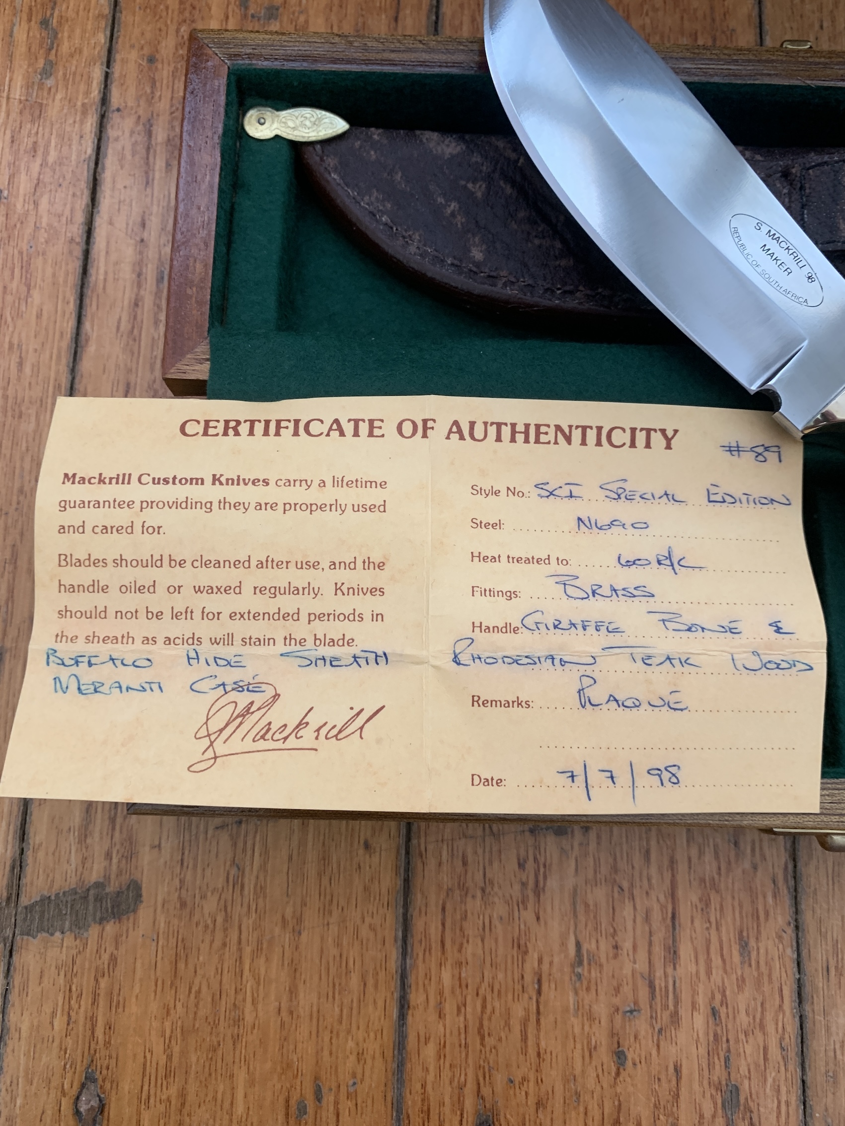 Mackrill Custom Knives 1998 No.5 SCI Limited edition Giraffe Bone ...