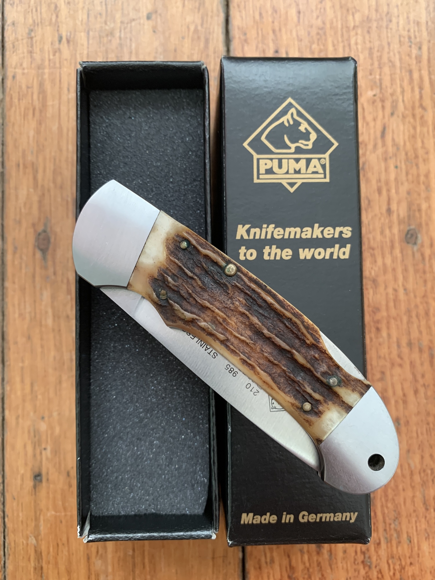 Puma Knife: Puma 1998 Custom Stag Antler Handled Lock Back Folding Knife