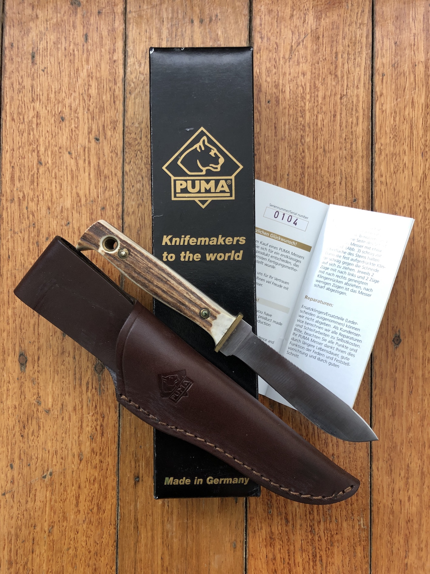 Puma Knife: Puma 2004 Hunters Pal with Stag Handle & Mid Brown Sheath