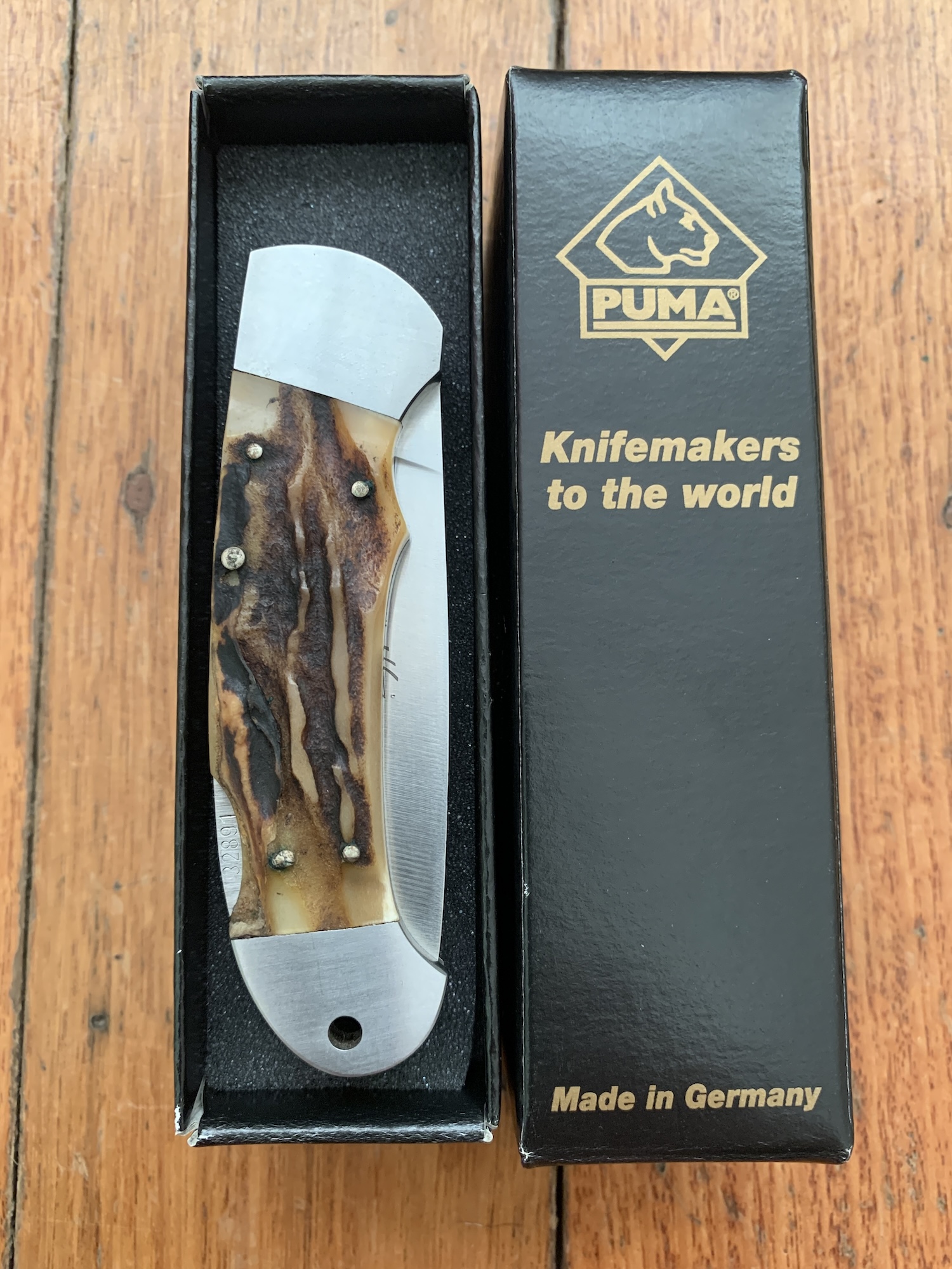 Puma Knife: Puma 1998 Custom Stag Antler Handled Lock Back Folding Knife