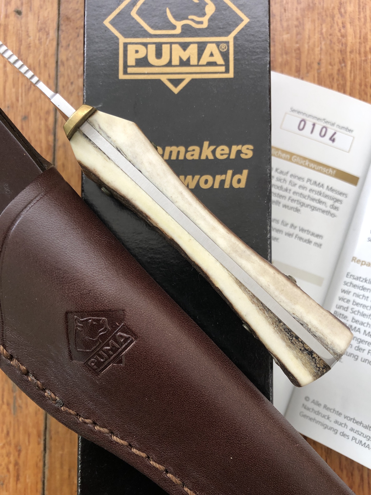 Puma Knife: Puma 2004 Hunters Pal with Stag Handle & Mid Brown Sheath