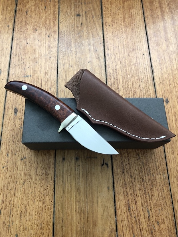 Small Japanese Custom Made Drop Point Hunter with Thuya Wood Handle