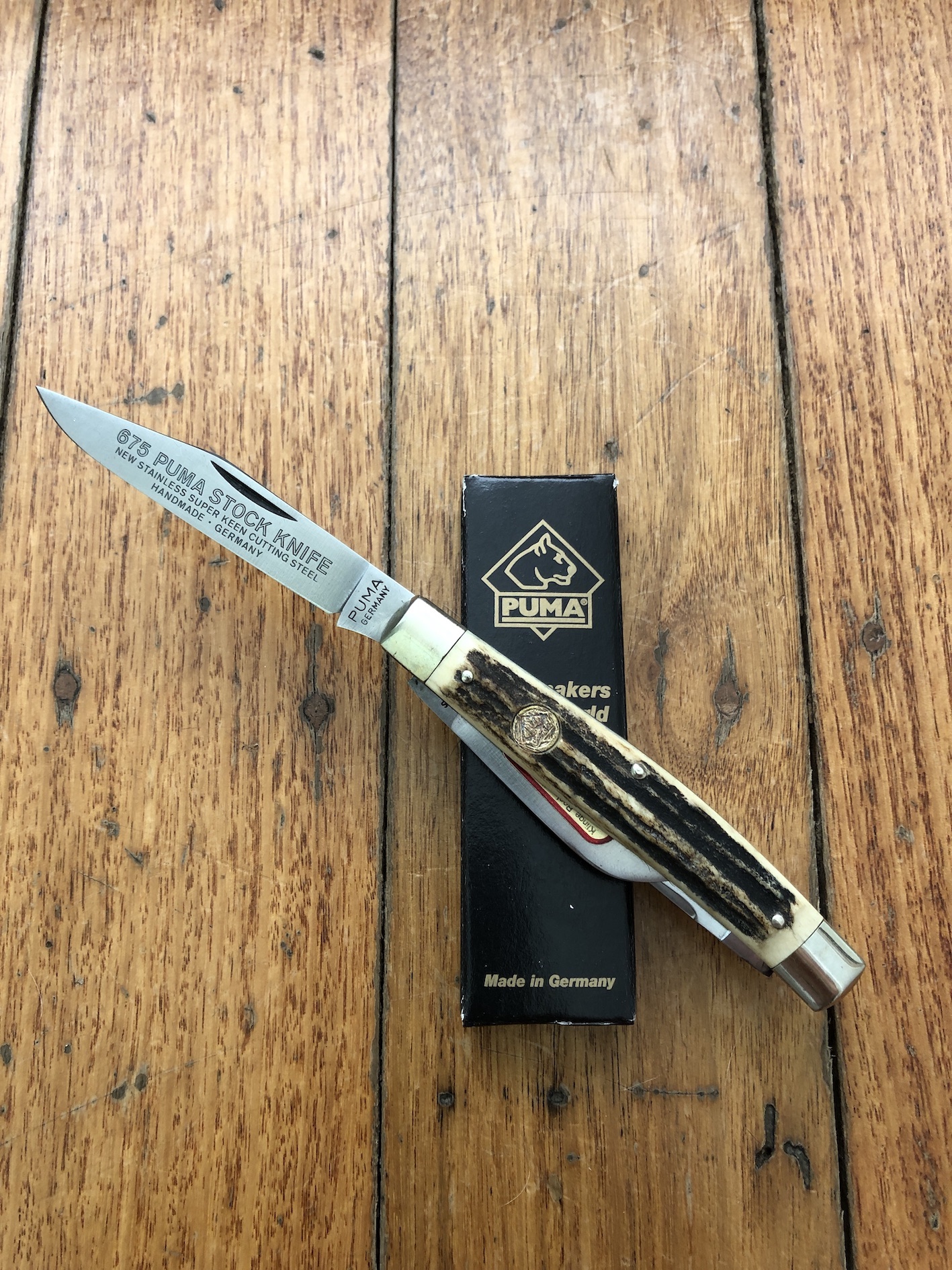Puma Knife: Puma rare vintage 1985 'STOCK' 3 blade Fold back Knife with ...