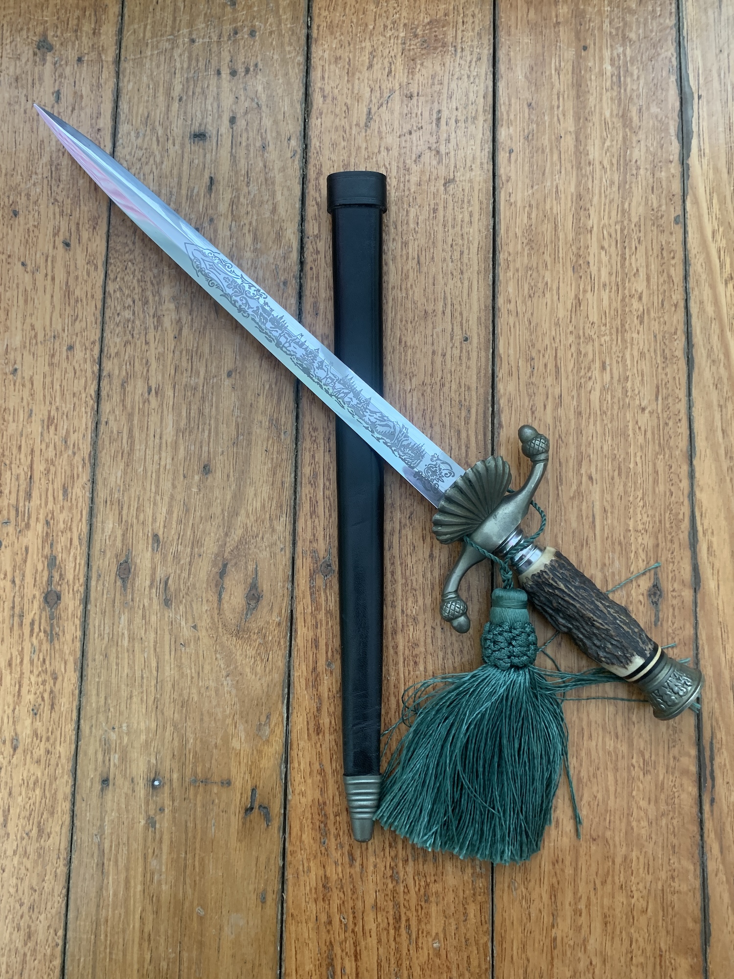Solingen German Dress Dagger with Red Deer Antler Handle