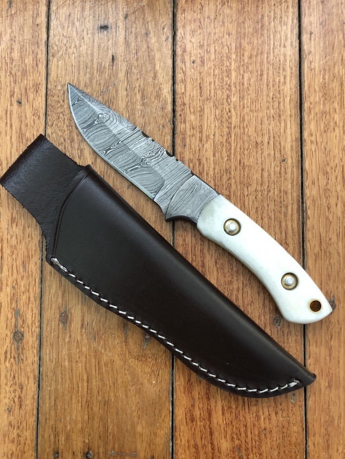 SOS Damascus *PUMA SkinMaster* Knife with Bone Handle & Leather Sheath