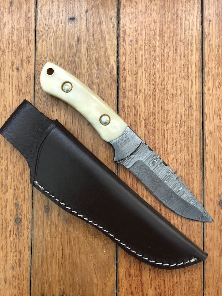 SOS Damascus *PUMA SkinMaster* Knife with Bone Handle & Leather Sheath