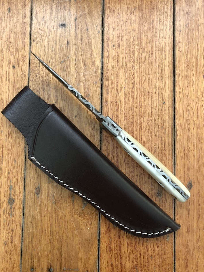 SOS Damascus *PUMA SkinMaster* Knife with Bone Handle & Leather Sheath