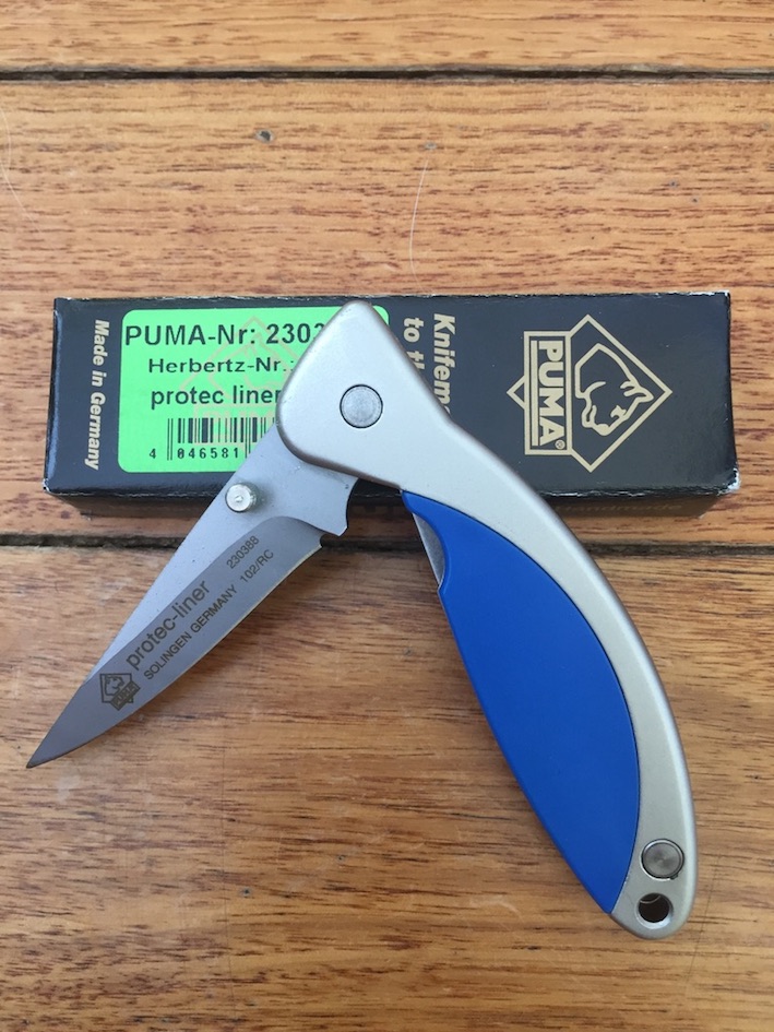 Puma Knife: Puma Protec Liner Lock Blue Handled Knife