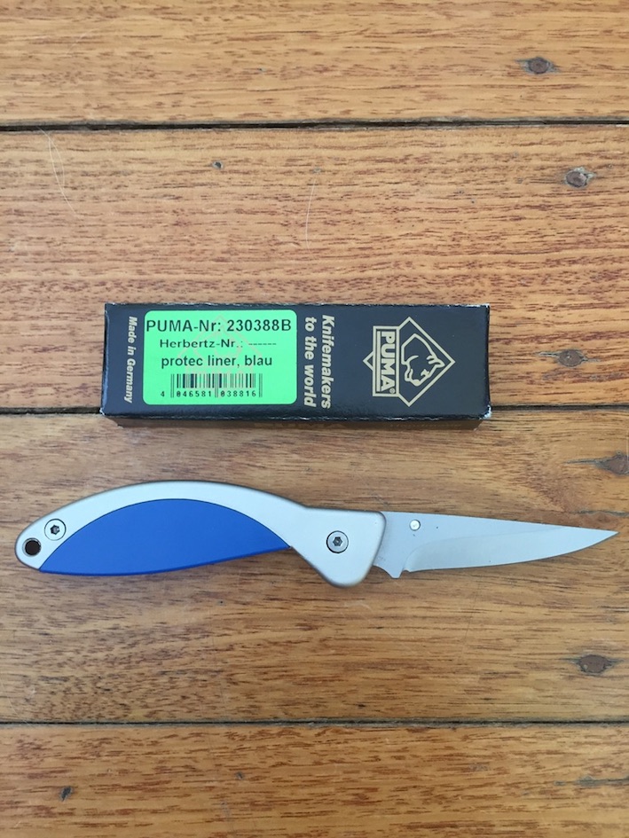 Puma Knife: Puma Protec Liner Lock Blue Handled Knife