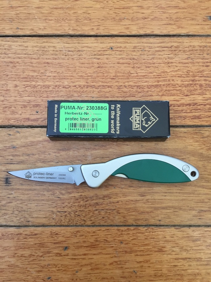 Puma Knife: Puma Protec Liner Lock Green Handled Knife