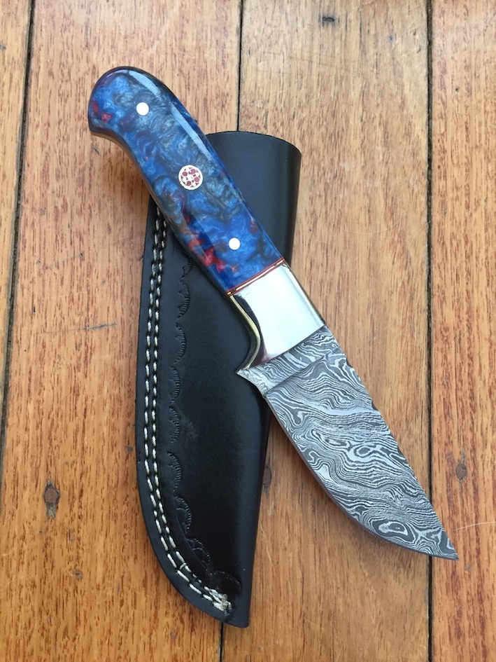 SOSDF Knife: 200 Layer Damascus Blue Patterned Corolon Handled Skinning ...