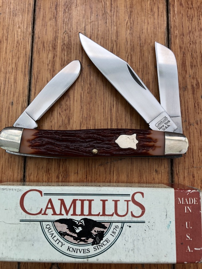 Camillus Premium Stockman 3 Blade Knife with Red bone Delrin Handle