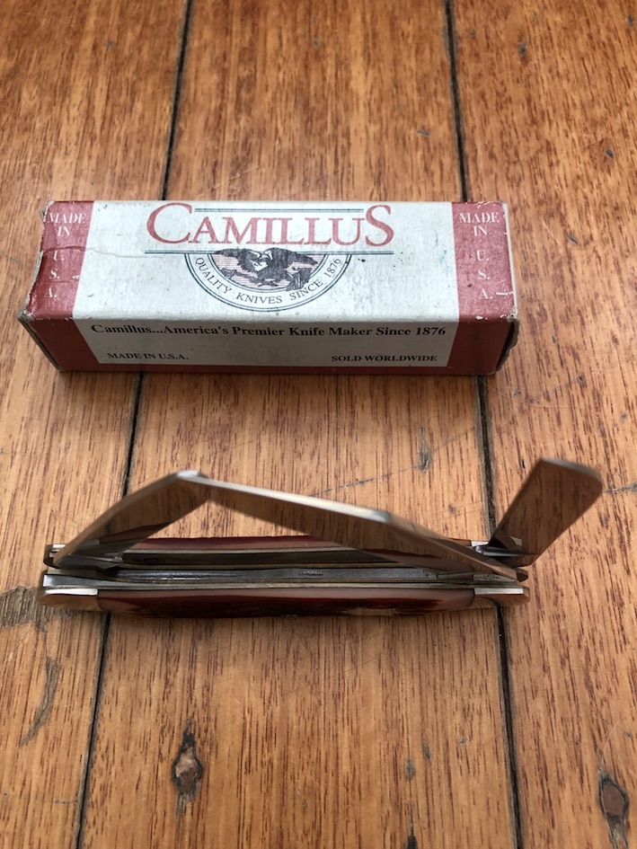 Camillus Premium Stockman 3 Blade Knife with Red bone Delrin Handle