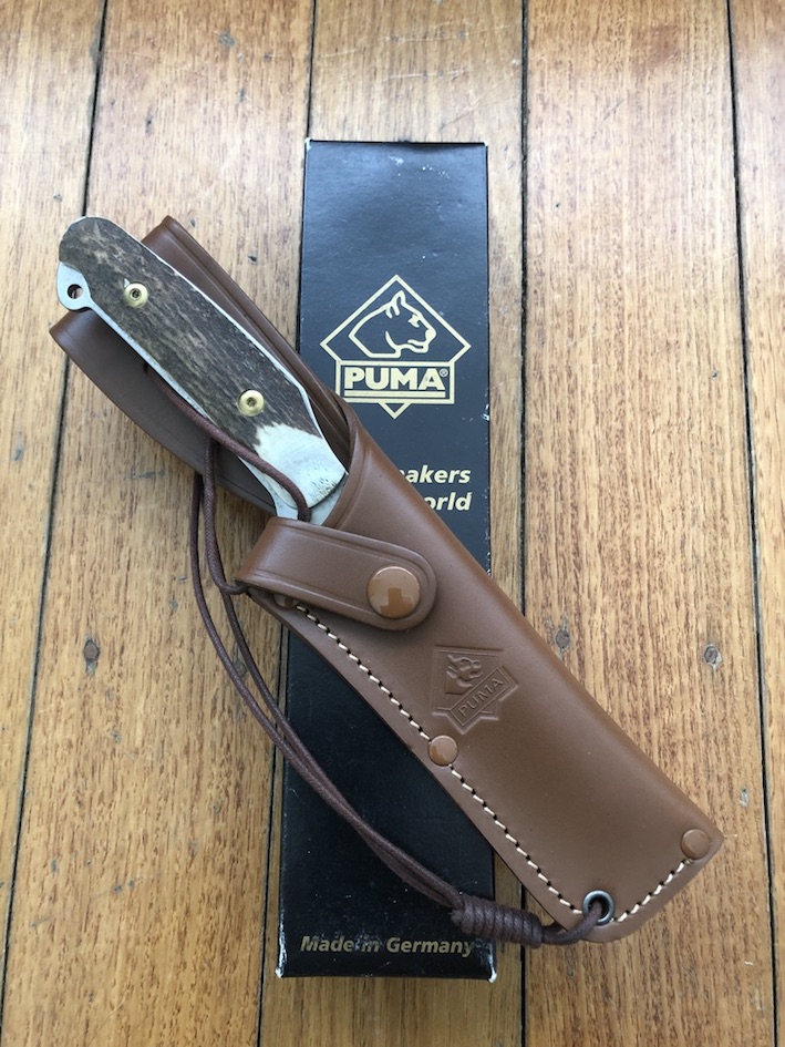 Puma Knife: Puma Skinner II Laser Cut with Stag Handle and leather sheath