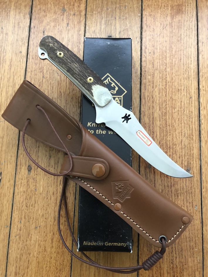 Puma Knife: Puma Skinner II Laser Cut with Stag Handle and leather sheath