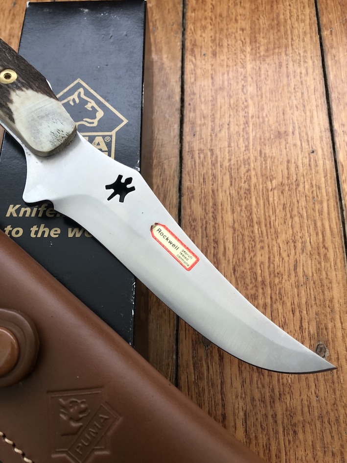 Puma Knife: Puma Skinner II Laser Cut with Stag Handle and leather sheath