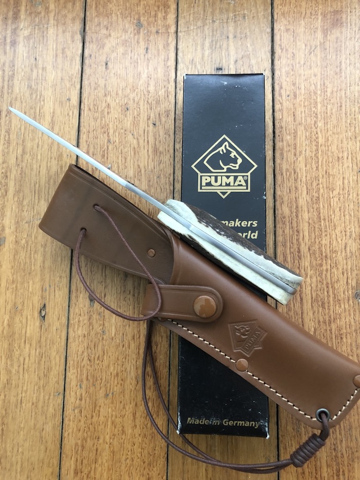 Puma Knife: Puma Skinner II Laser Cut with Stag Handle and leather sheath