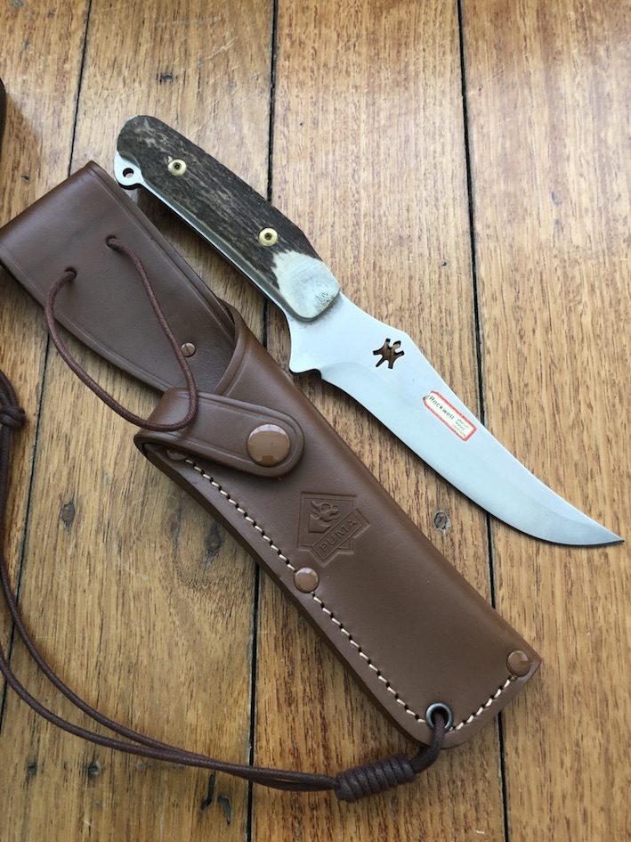 Puma Knife: Puma Skinner II Laser Cut with Stag Handle and leather sheath