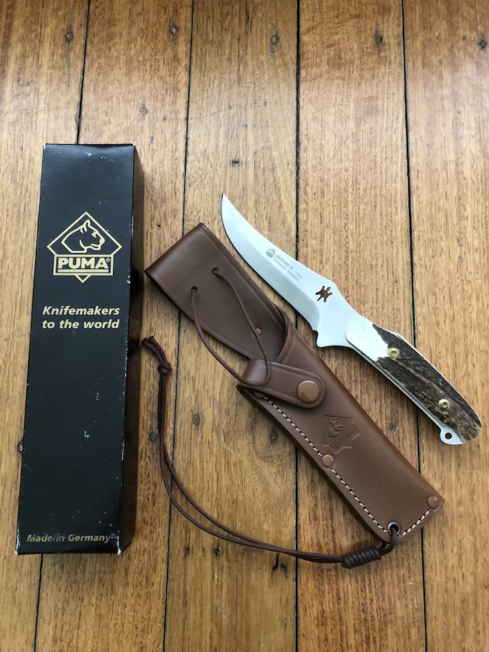 Puma Knife: Puma Skinner II Laser Cut with Stag Handle and leather sheath