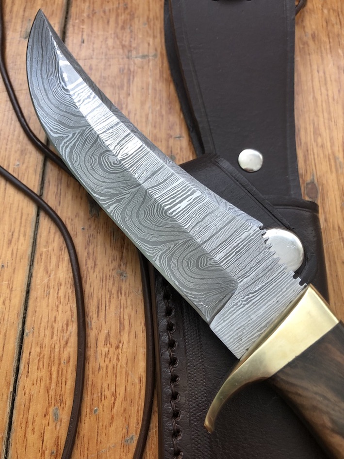 SOS Damascus *PUMA Skinner* Knife with Walnut Handle & Leather Sheath