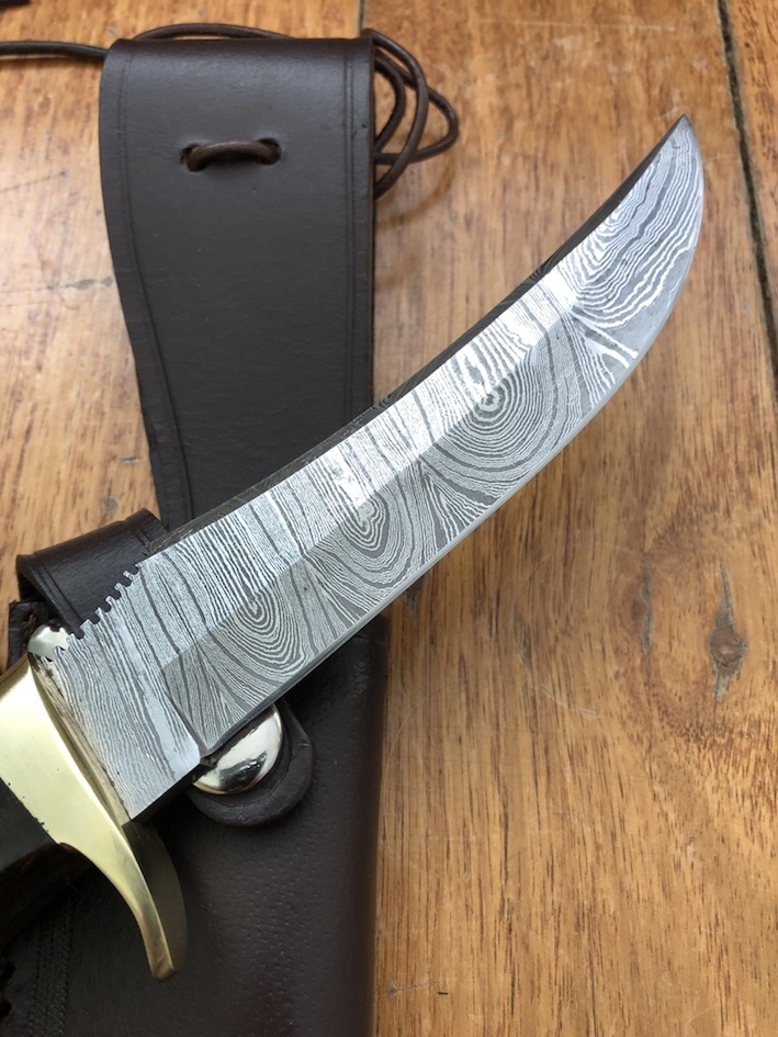 SOS Damascus *PUMA Skinner* Knife with Walnut Handle & Leather Sheath