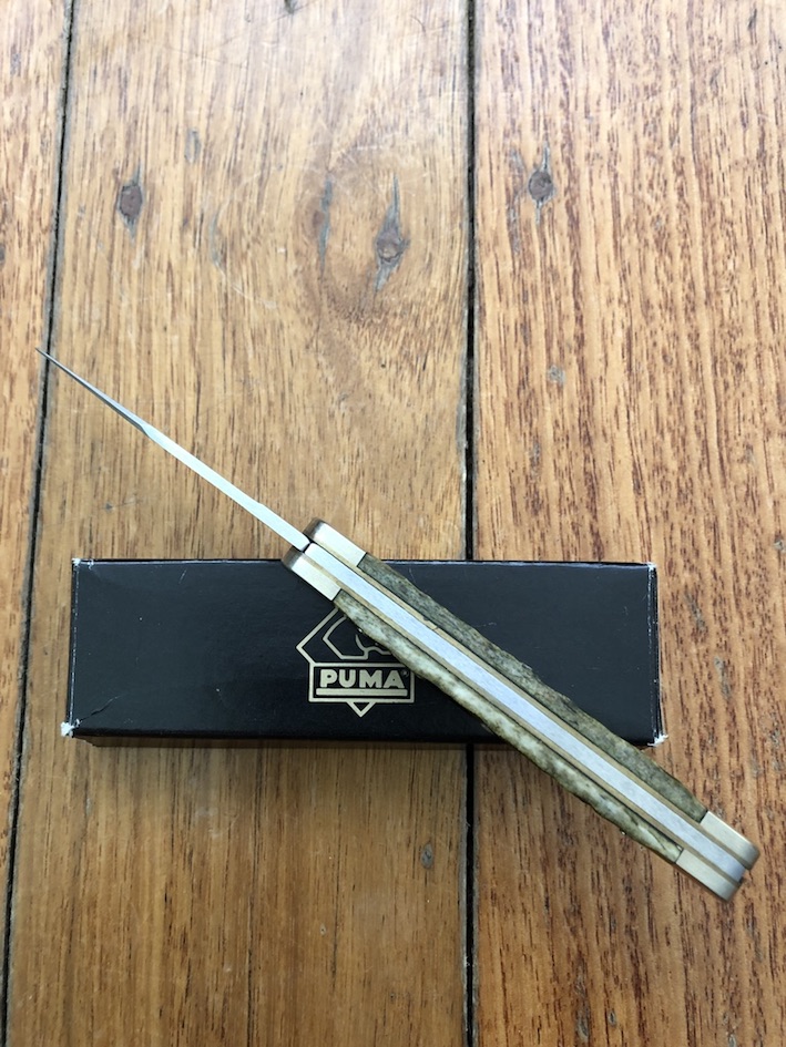 Puma Knife: Puma Bantam Folding Knife with Green Jigged Bone Handle