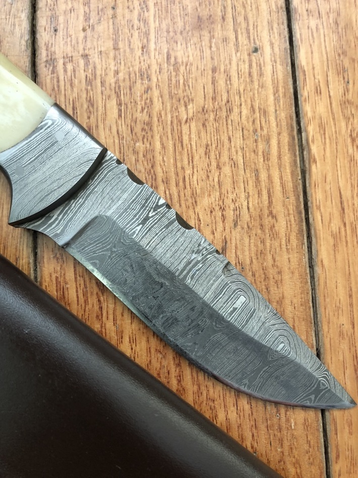 SOS Damascus *PUMA SkinMaster* Knife with Bone Handle & Leather Sheath