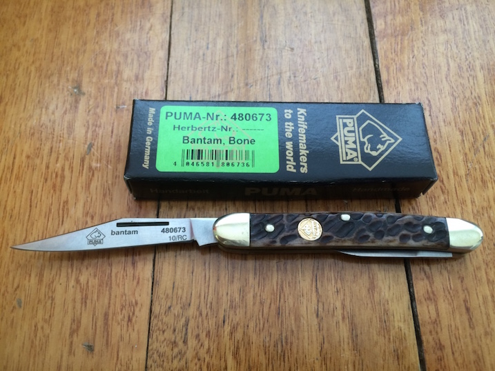 Puma Knife: Puma Bantam Folding Knife with Brown Jigged Bone Handle