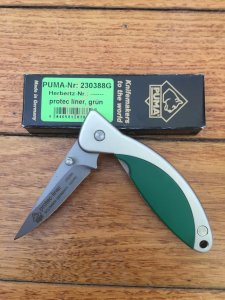 Puma Knife: Puma Protec Liner Lock Green Handled Knife