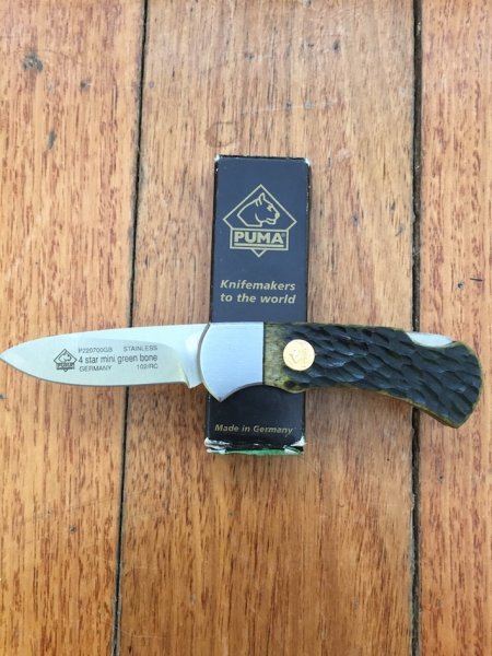 Puma Knife: Puma 4 Star Mini Folding Lock Knife with Green Jigged Bone ...
